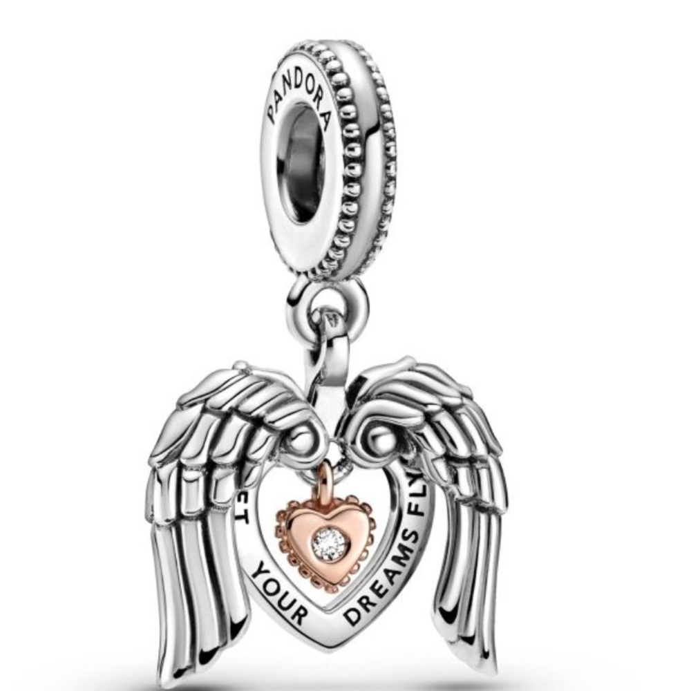 Pandora Club 2021 Angel Wings & Heart Dangle Charm - Gem